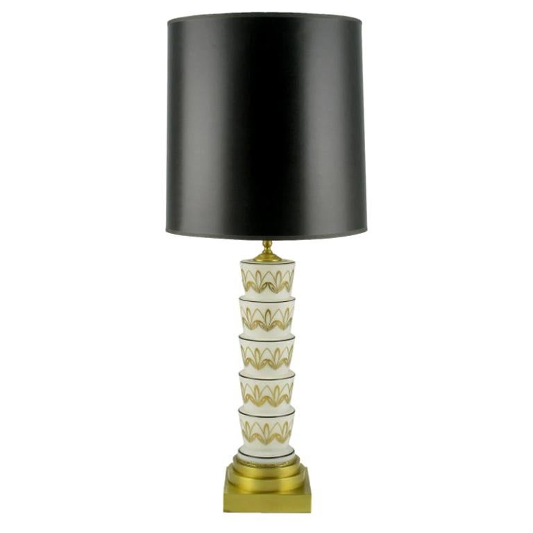 Hand Painted White Glass Art Deco Table Lamp. For Sale at 1stDibs