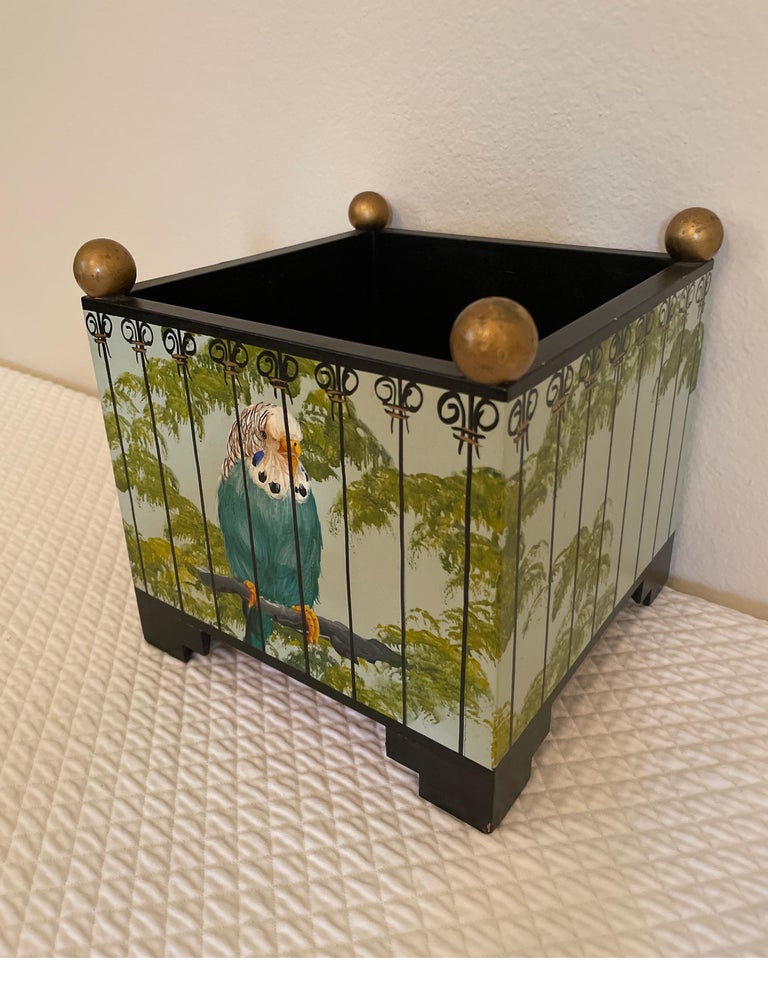 Hand Painted Wood French Style Planter Box with Parrot Motif For Sale ...