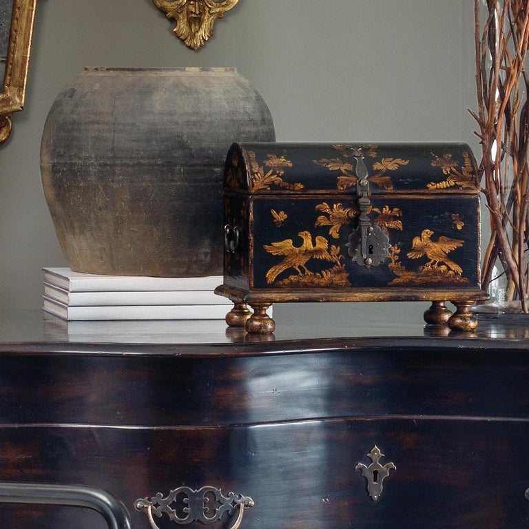 Hand-Painted Wood Small Coffer with Eagles and Iron Hardware For Sale ...