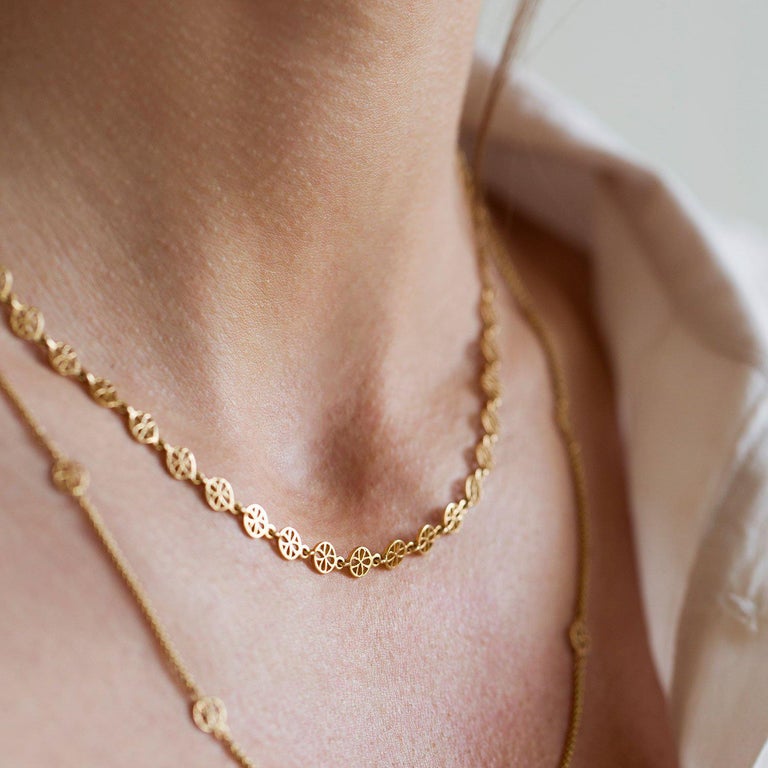 Hand Pierced Sequins Chain Necklace 18 Karat White Gold For Sale at 1stDibs