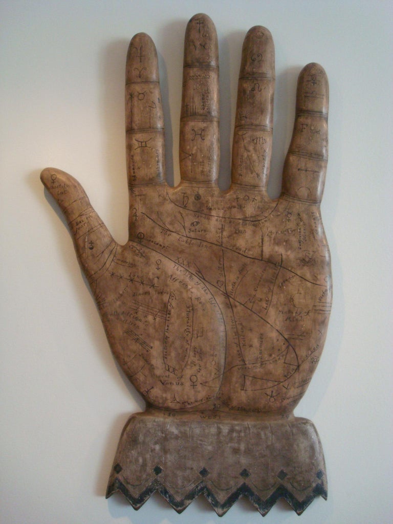 Hand Reading / Palmistry Folk Art Wooden Sign, 1900s at 1stDibs