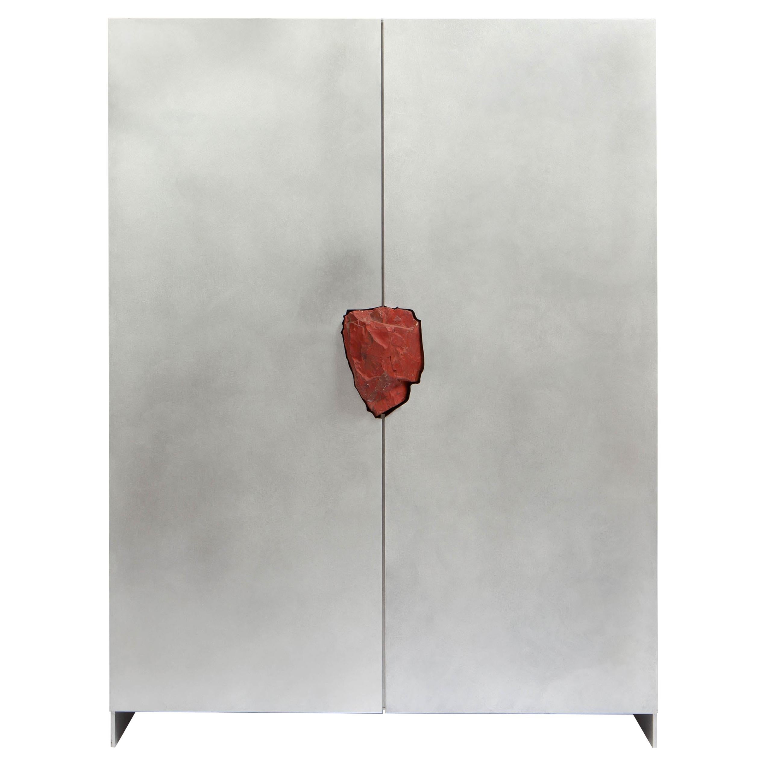 Hand-Sculpted Cabinet with Original Jasper Stone, Pierre De Valck For ...