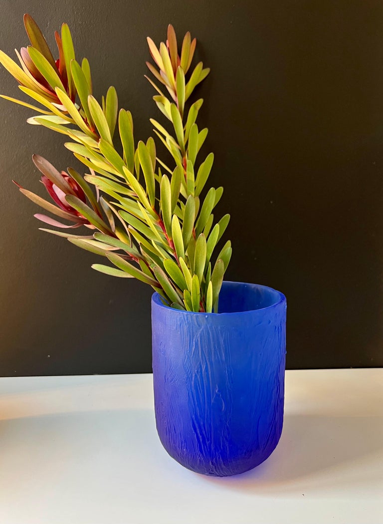 Hand-Sculpted Pate-de-verre Dark Blue Colour Glass Vase with "Boot ...