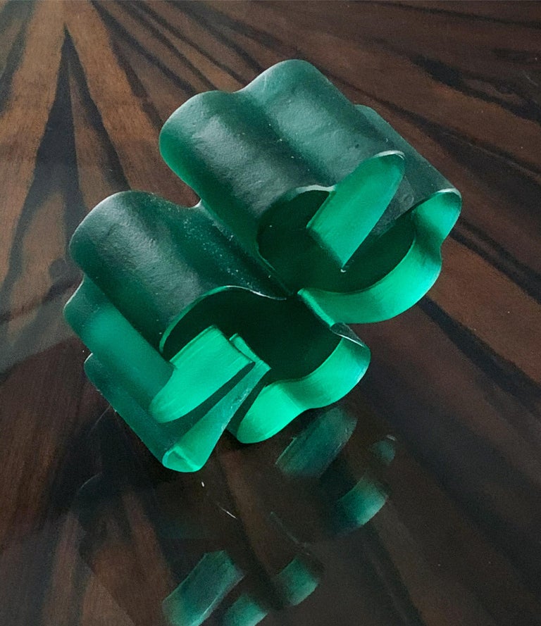 Hand-Sculpted Pate-de-verre Glass Four-Petal Clover in Emerald Green ...