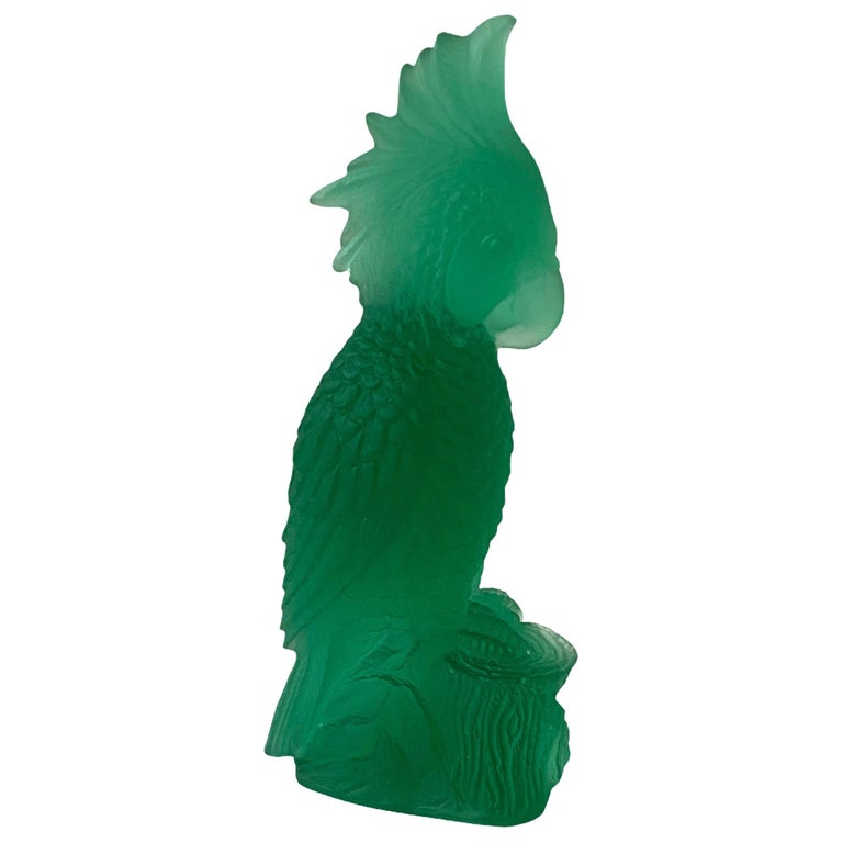 Hand Sculpted Pate De Verre Glass Parrot Sculpture In Emerald Green For Sale At 1stdibs
