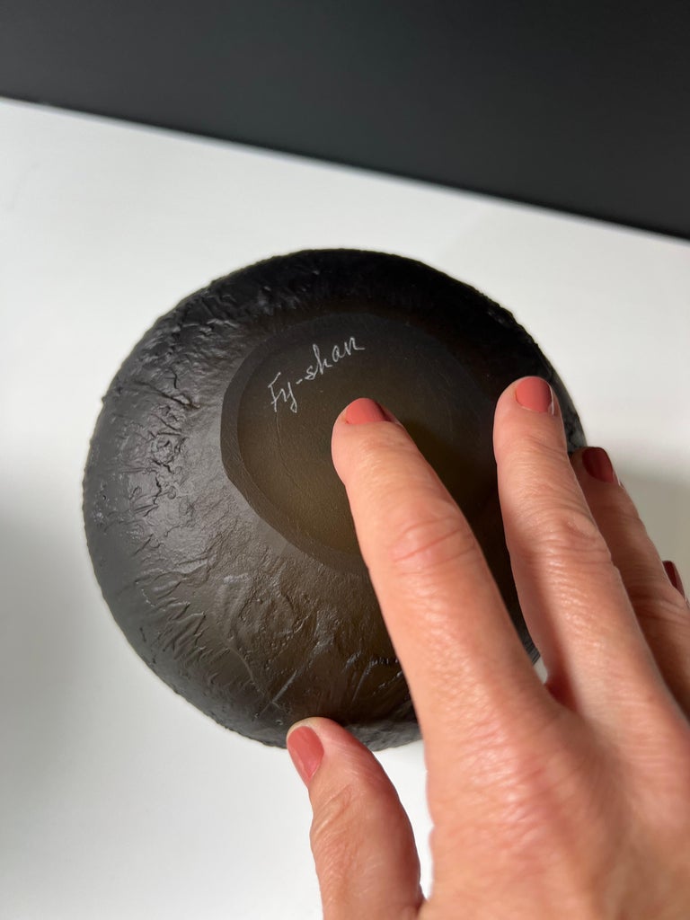 Hand-Sculpted Pate-de-verre Olive Color Glass Vase with "Trunk" Texture ...