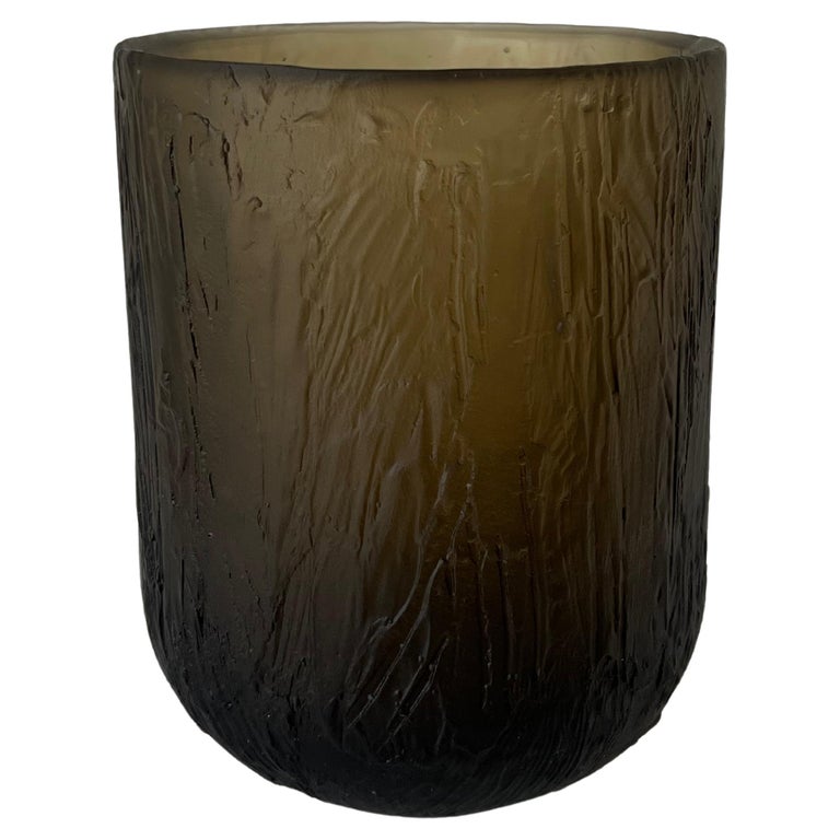 Hand-Sculpted Pate-de-verre Olive Color Glass Vase with "Trunk" Texture ...