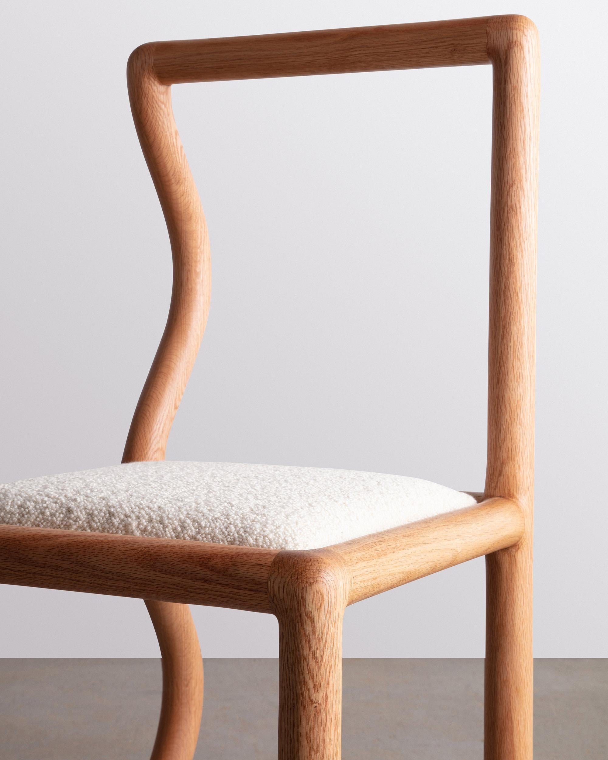 Hand-Sculpted Squiggle Dining or Side Chair in Red Oak and Bouclé ...