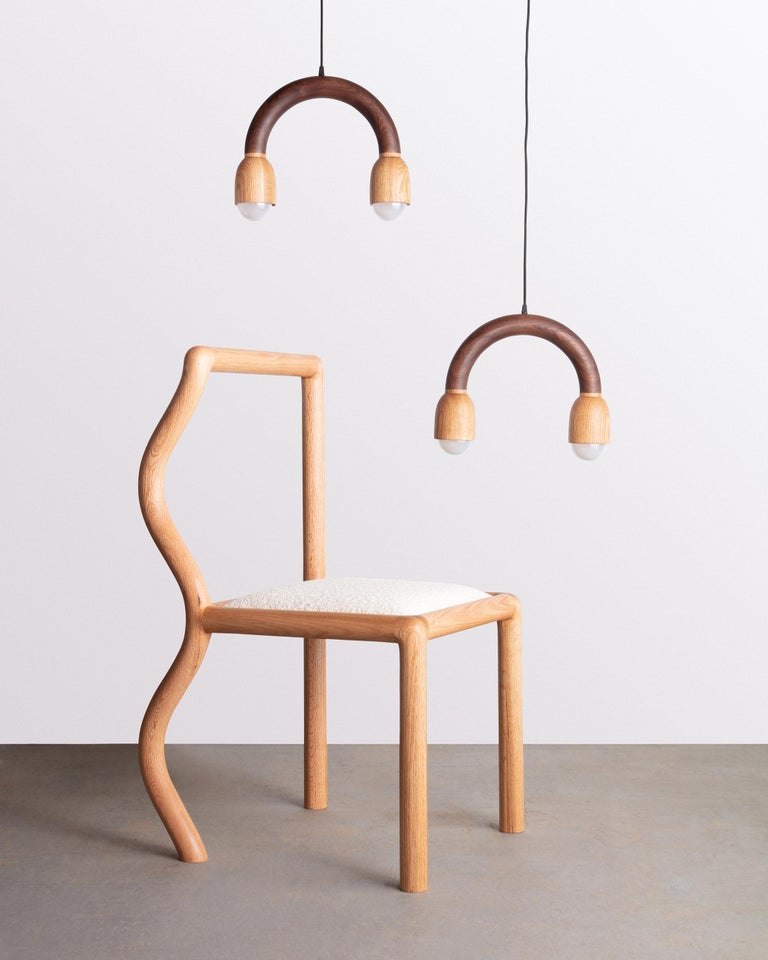 Hand-Sculpted Squiggle Dining or Side Chair in Red Oak and Bouclé ...