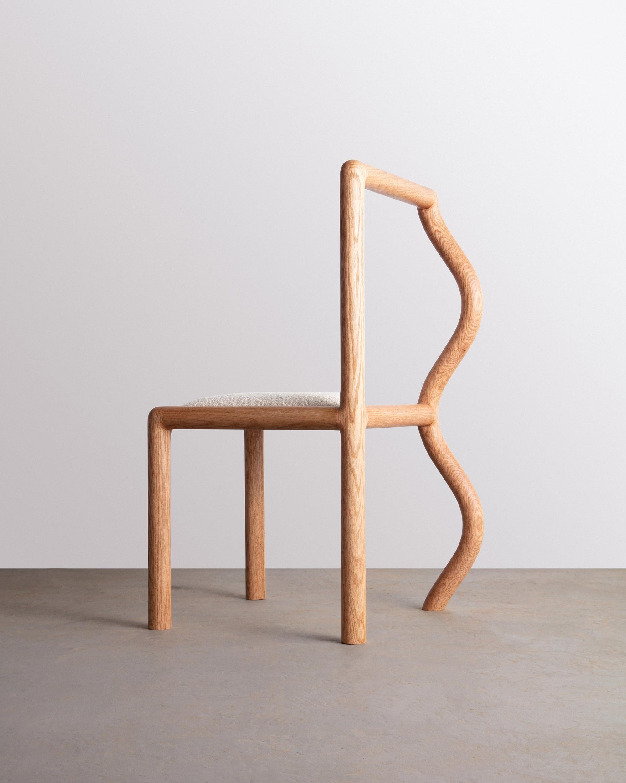 Hand-Sculpted Squiggle Dining or Side Chair in Red Oak and Bouclé ...