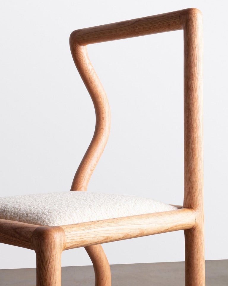 Hand-Sculpted Squiggle Dining or Side Chair in Red Oak and Bouclé ...