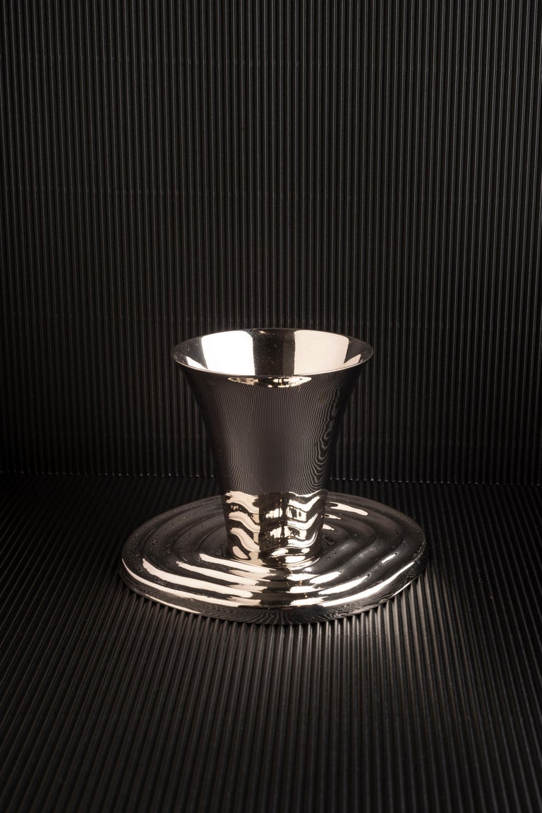 Overflow Hand-Spun Nickel-Plated Brass Kidussh Cup and Saucer with 4 ...