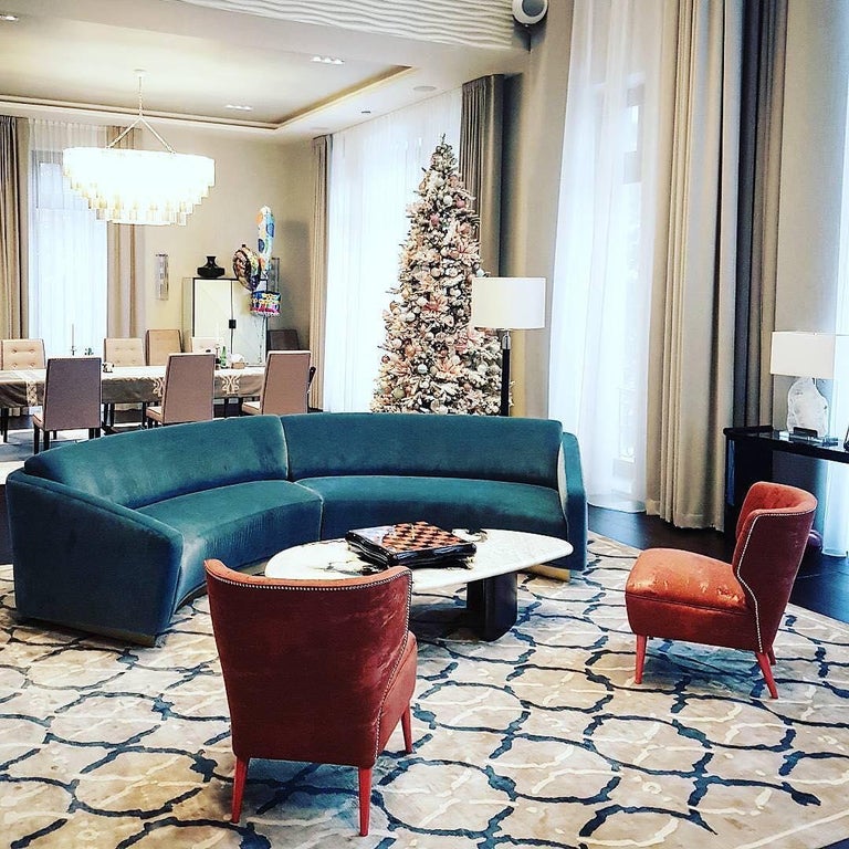 Hand Tailored Curved Sofa in Stylish Brushed Brass Plate Footer For ...