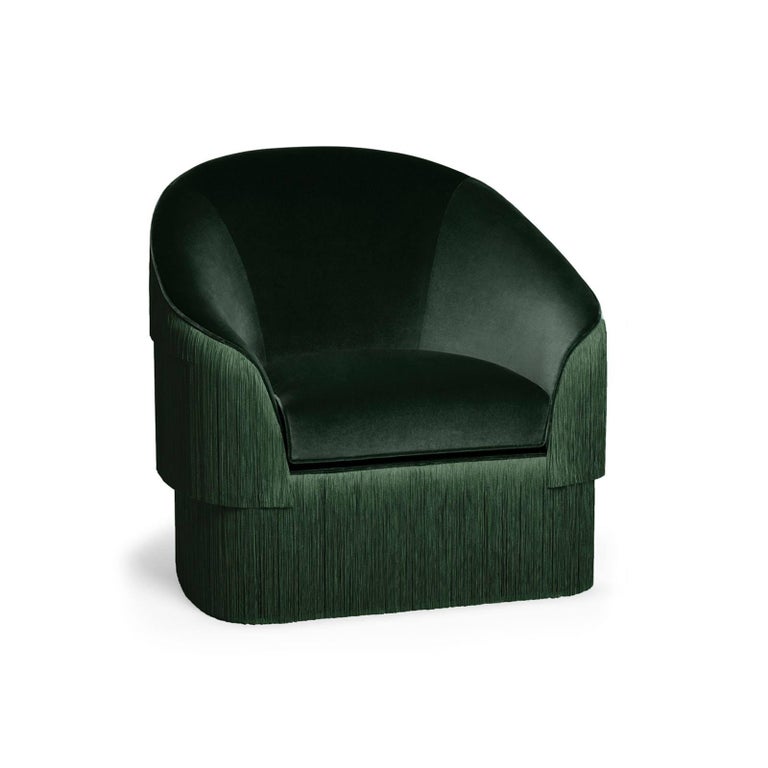 Hand Tailored Fringes Armchair Offered in Velvet For Sale at 1stDibs
