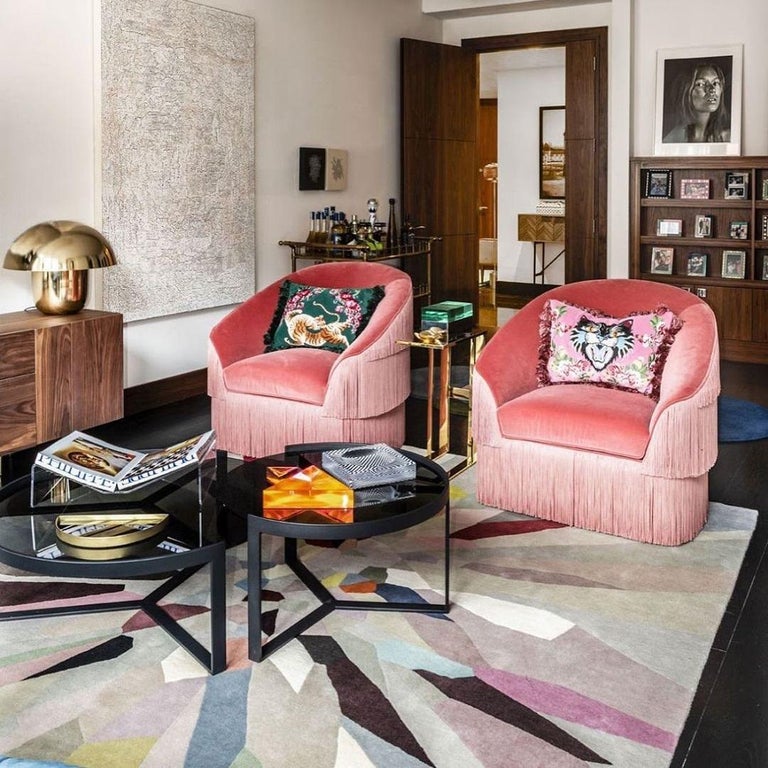 Hand Tailored Fringes Armchair Offered in Velvet For Sale at 1stDibs