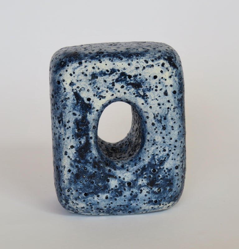 Hand Textured Ceramic Sculpture, Oblong Cube with Oval Opening in Deep ...