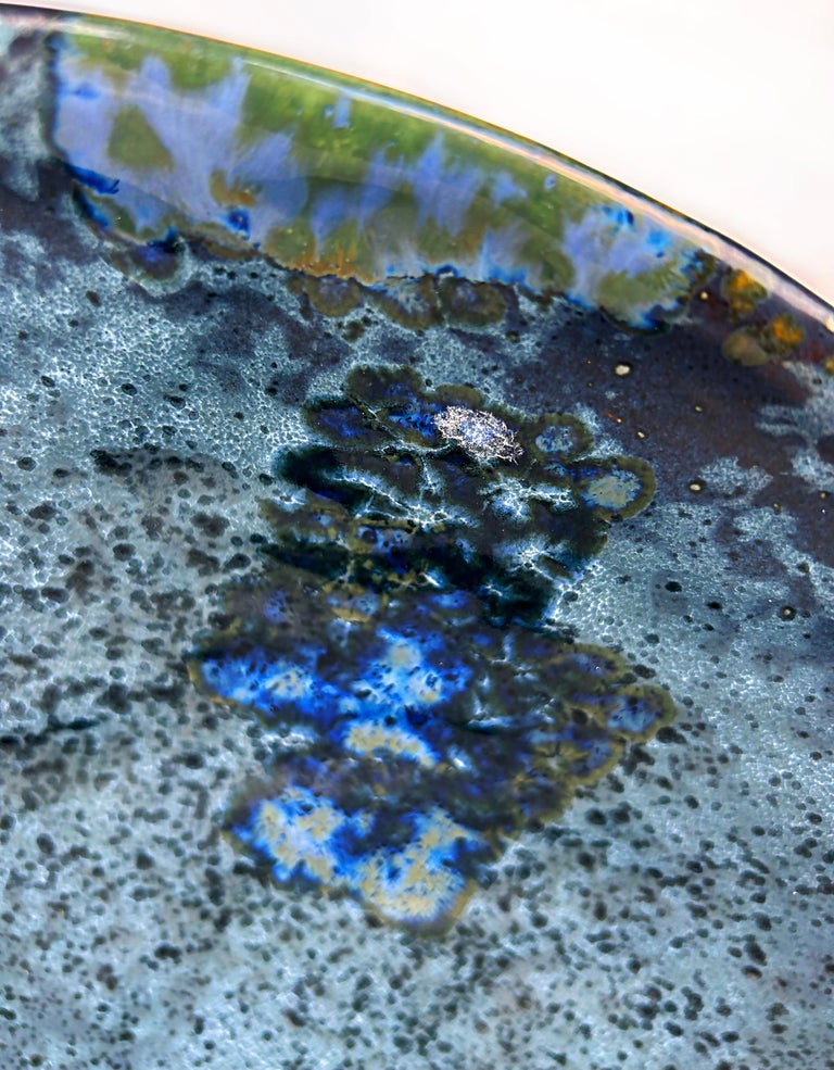 Hand-Thrown Large Footed Ceramic Centerpiece Bowl, Glazed with Mottled ...