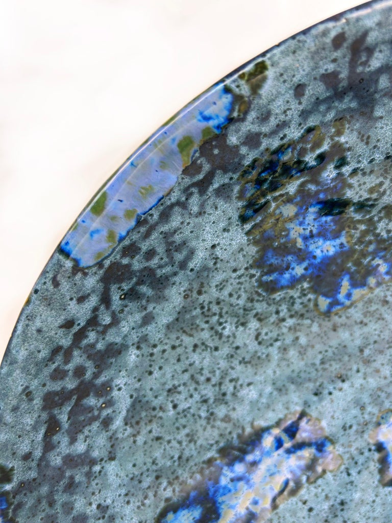 Hand-Thrown Large Footed Ceramic Centerpiece Bowl, Glazed with Mottled ...