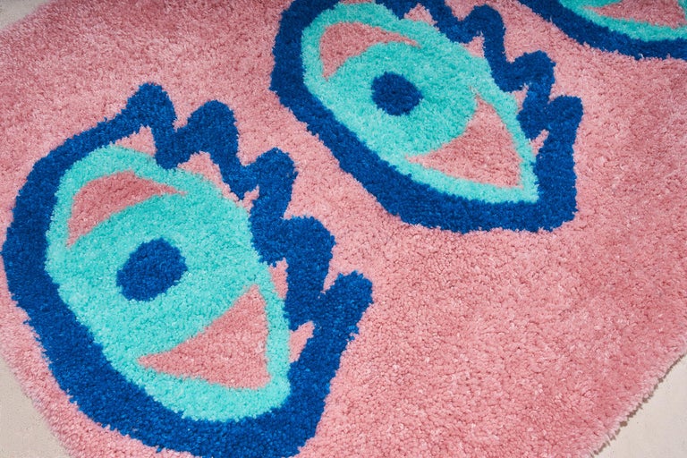 Hand Tufted Blush Pink and Teal Evil Eye Accent Rug For Sale at 1stDibs ...