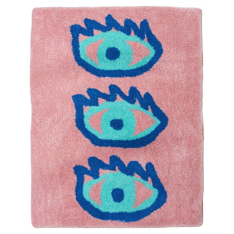 Hand Tufted Blush Pink and Teal Evil Eye Accent Rug For Sale at 1stDibs ...