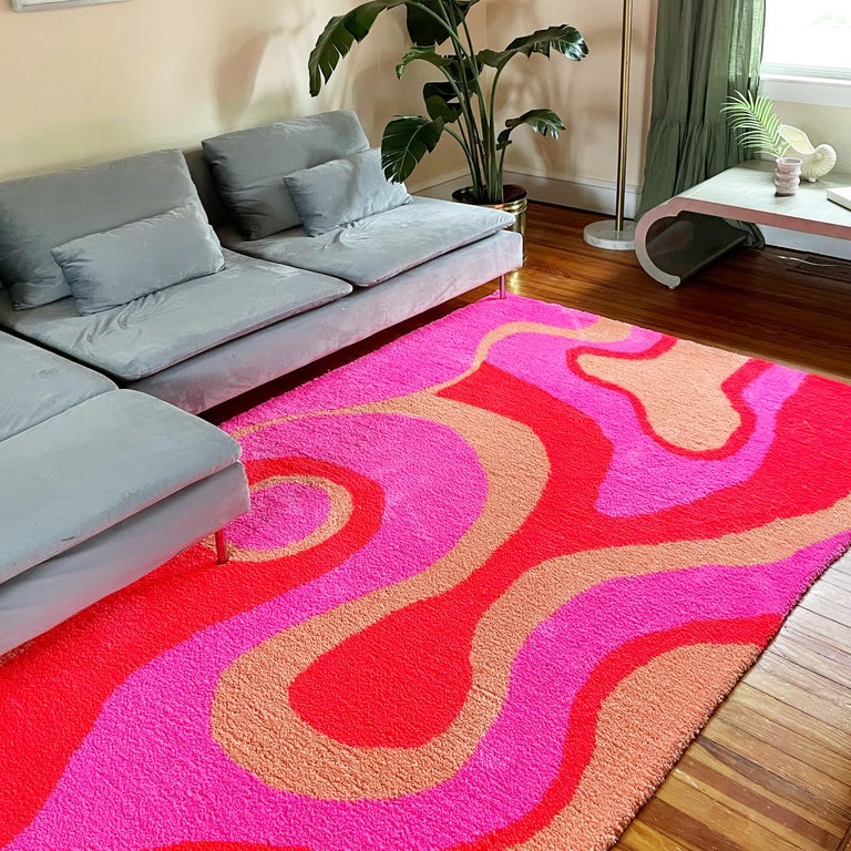 Hand Tufted Psychedelic Pink, Red, and Orange Abstract Swirl Area Rug ...