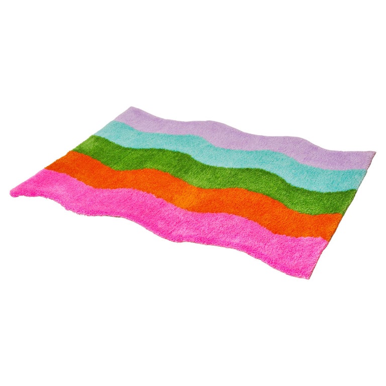 Hand Tufted Wavy Striped Rainbow Rug For Sale at 1stDibs