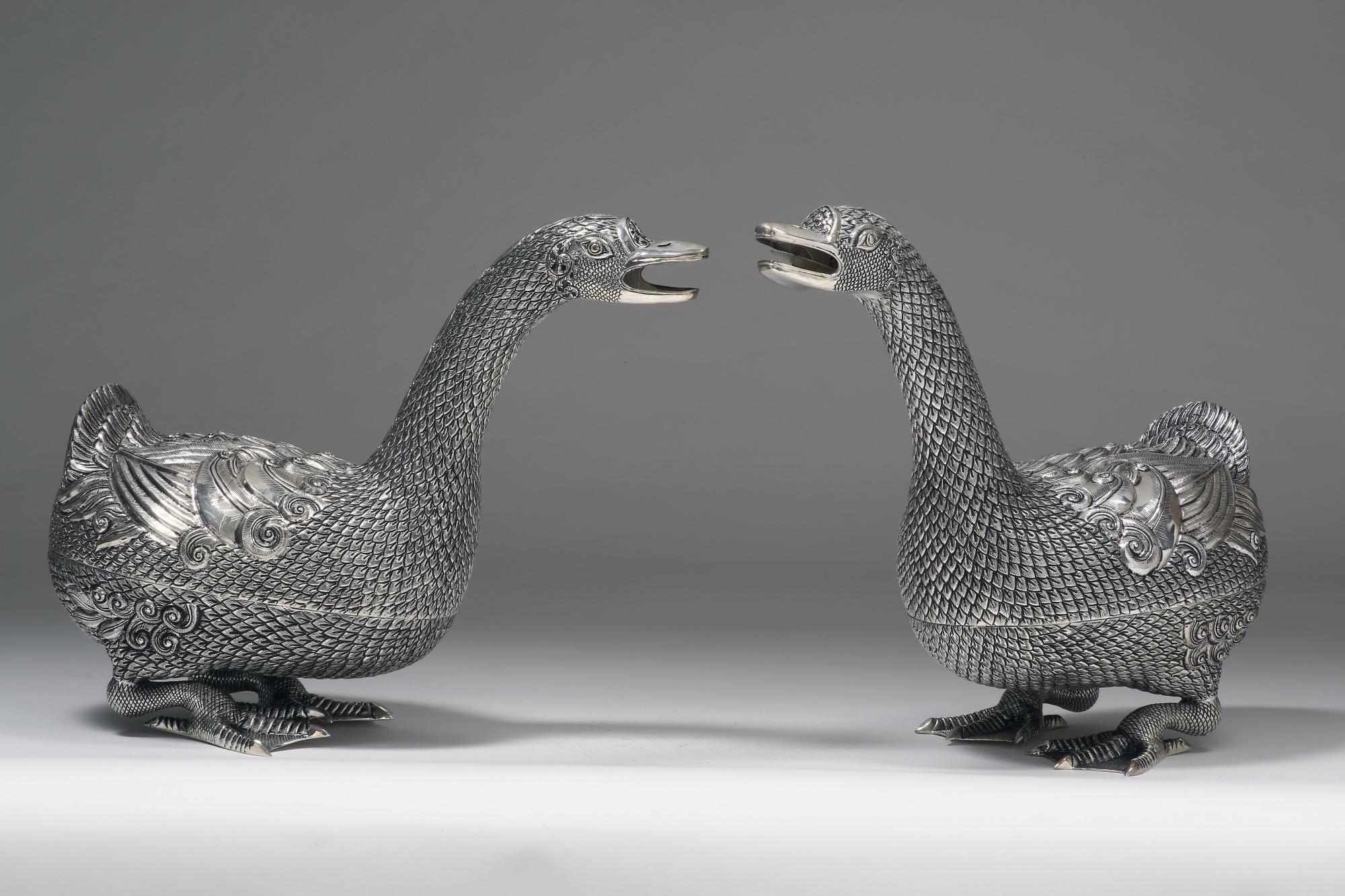 Hand-Worked Contemporary Solid Silver Goose Box For Sale at 1stDibs