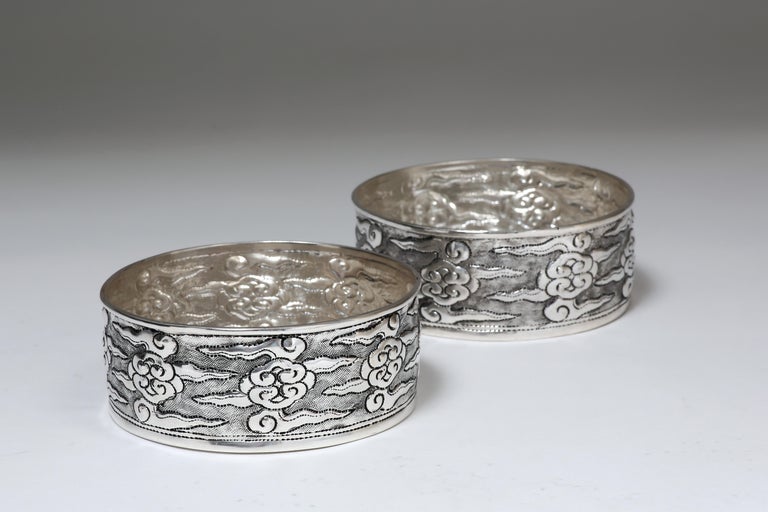Hand-Worked Solid Silver Wine Coasters, Cloud Motif, Tableware For Sale ...