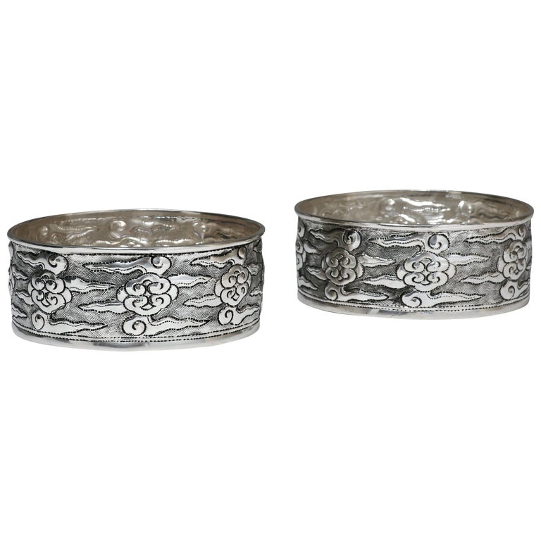 Hand-Worked Solid Silver Wine Coasters, Cloud Motif, Tableware For Sale ...