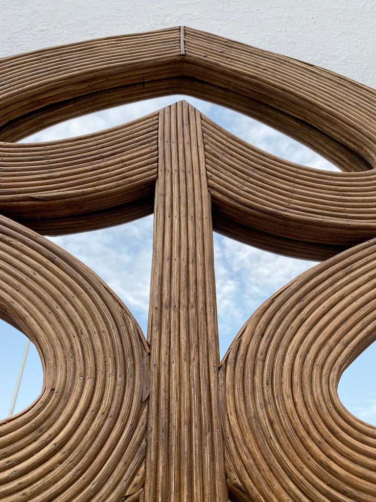 Hand Woven Lace Wicker Folding Screen with Mirrors For Sale at 1stDibs