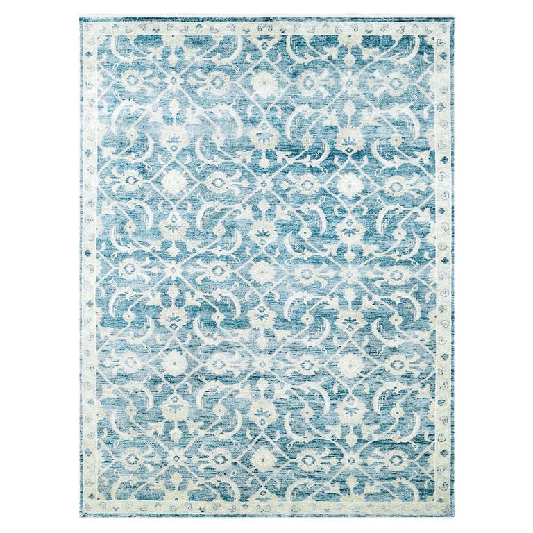 Hand Woven Luxury Blue / Beige Area Rug For Sale at 1stDibs
