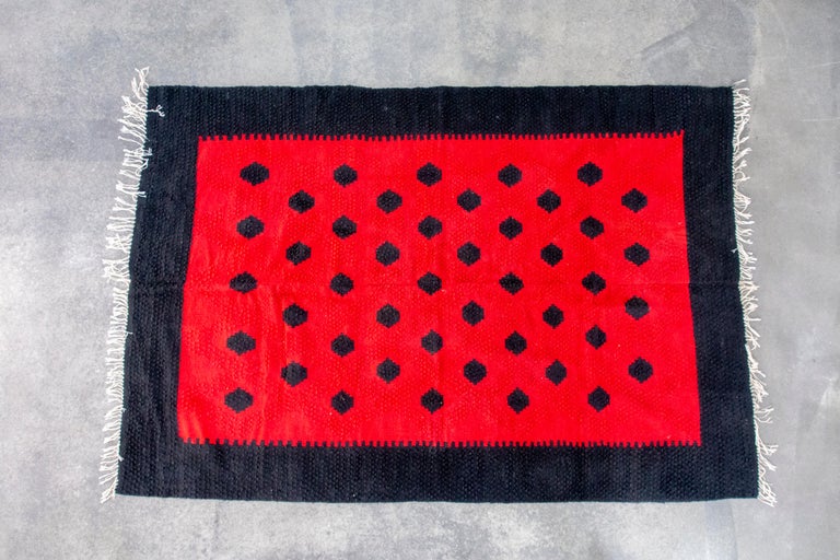 Hand-Woven Mid Century Modern Rug Kilim, Watermelon Pattern, Yugoslavia ...