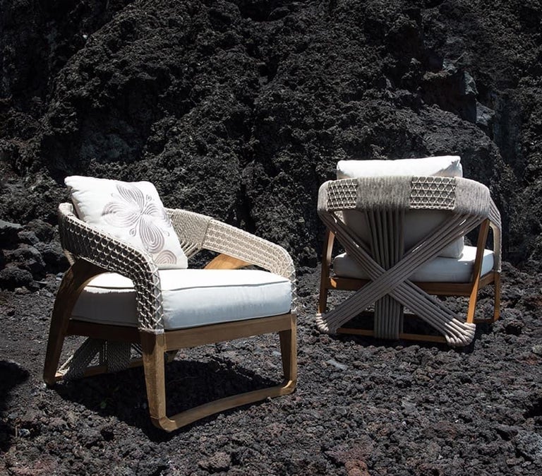 Hand-Woven Rope Outdoor Sofa in Solid Teak For Sale at 1stDibs