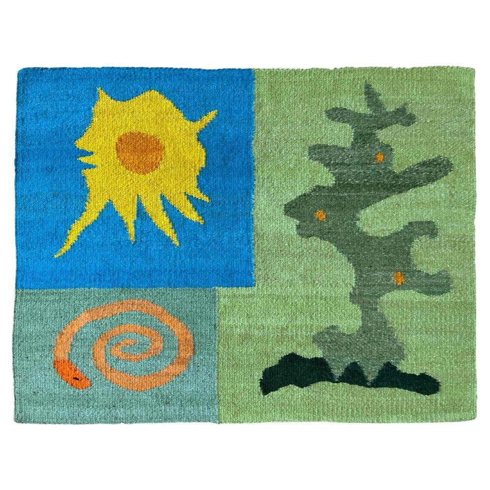 Hand-woven wool rug "Green Tones" by Luis Wells For Sale at 1stDibs