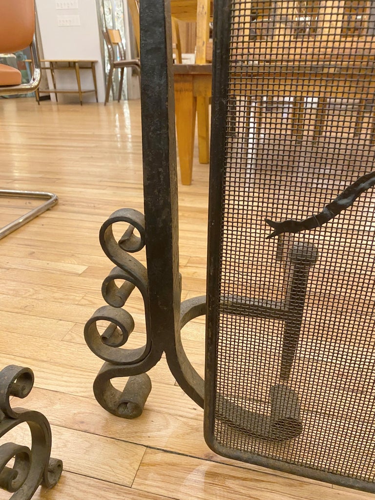 Hand Wrought Victorian Fireplace Set Screen Fender Andirons For Sale at ...