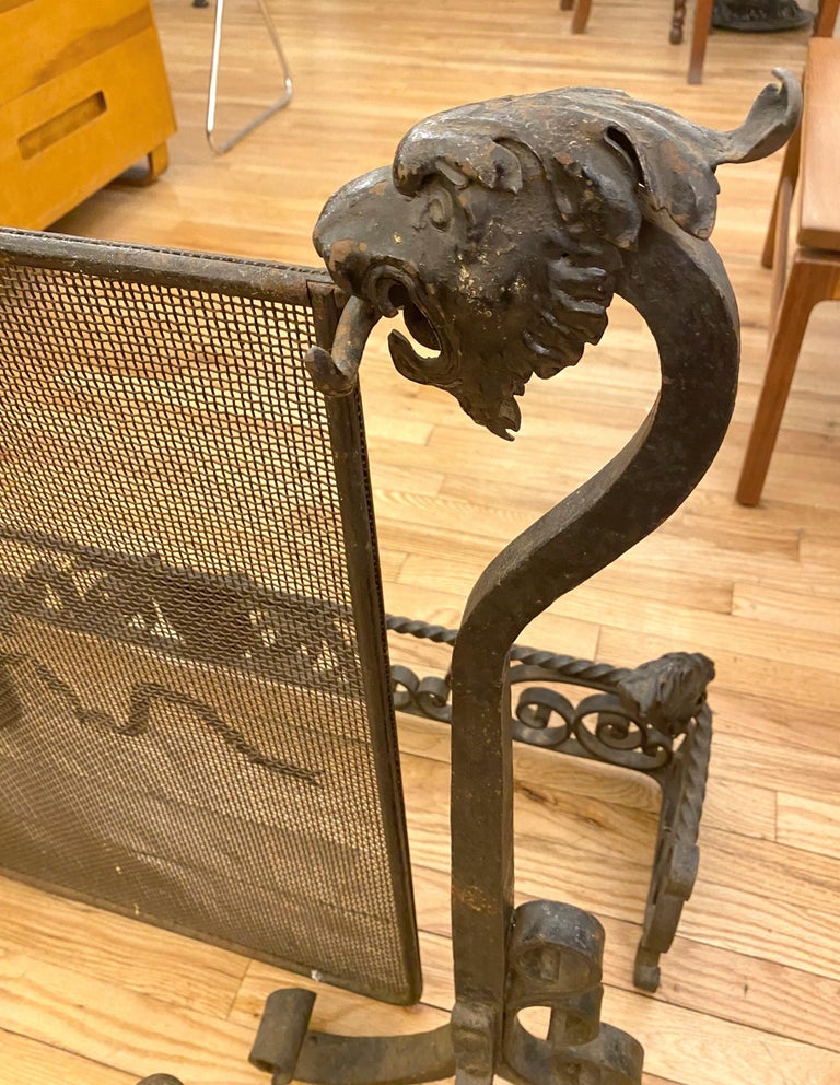 Hand Wrought Victorian Fireplace Set Screen Fender Andirons For Sale at ...