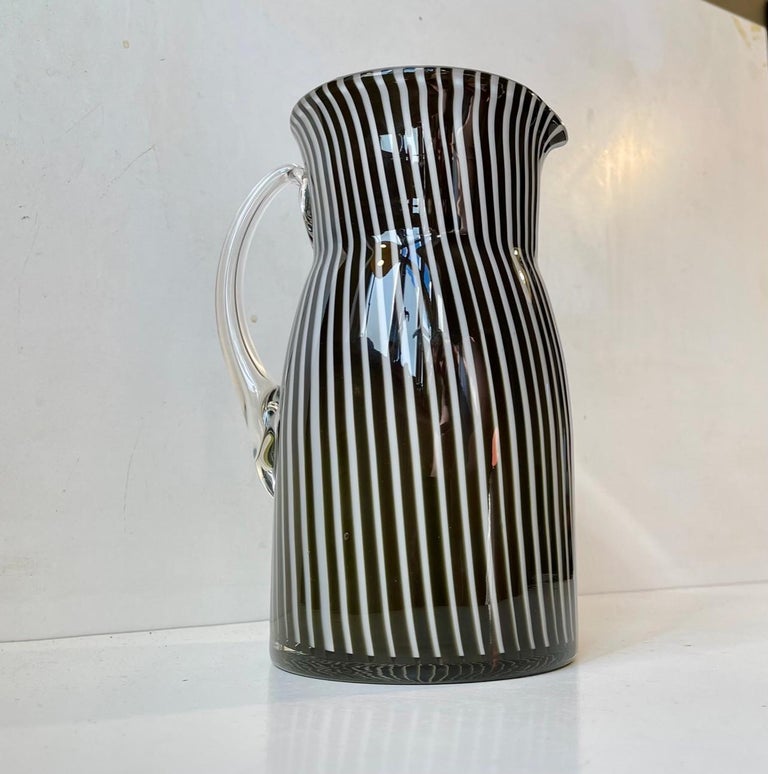 Handblown Black and White Striped Glass Pitcher from Murano, 1980s For ...