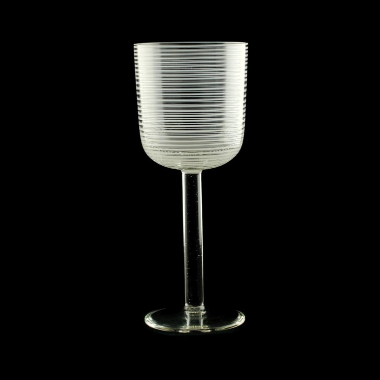 Handblown Clear Venetian Glass Goblets with Threaded Decoration Set of ...