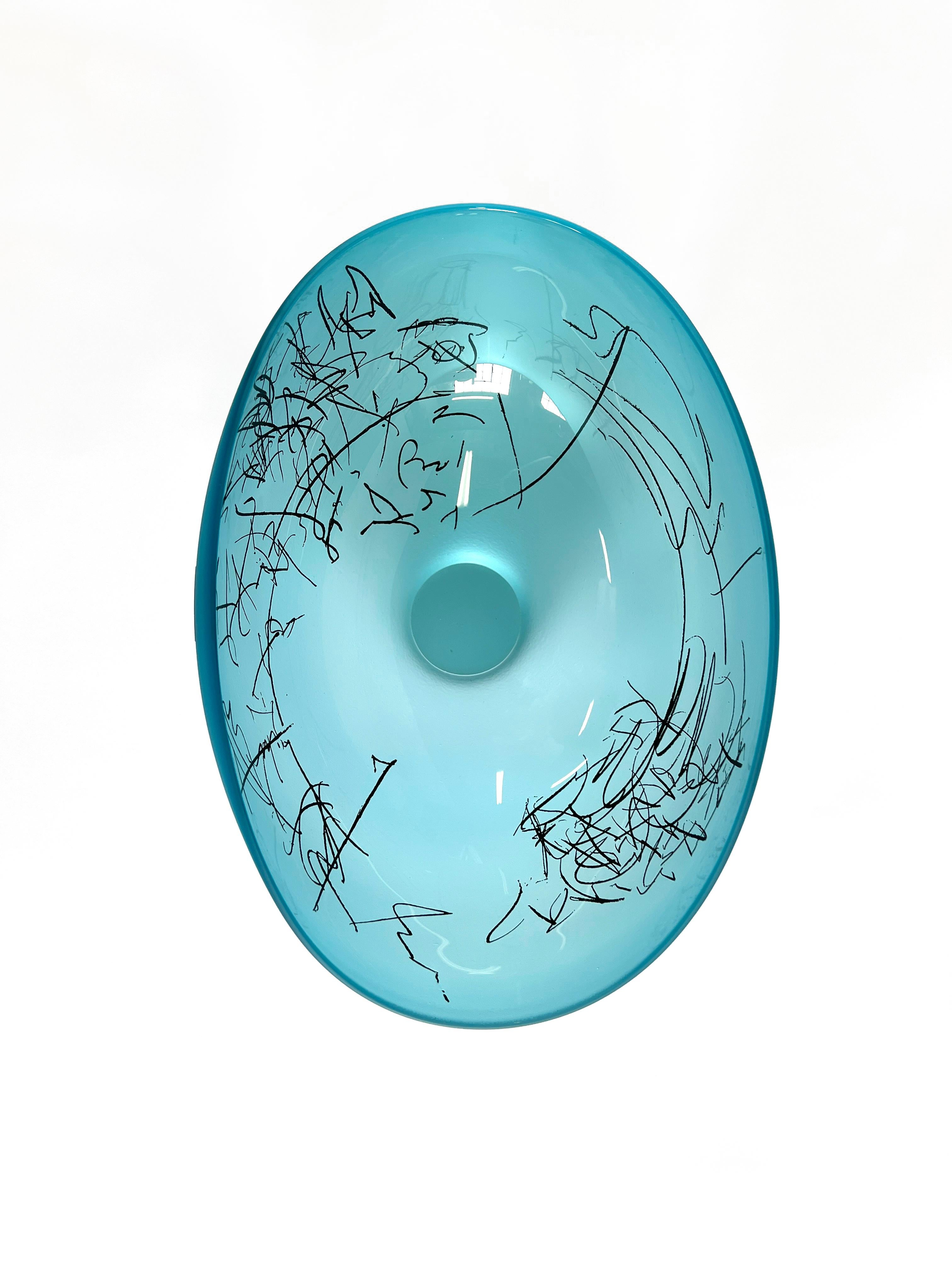 Handblown glass Copper Blue Scribe Bowl For Sale at 1stDibs