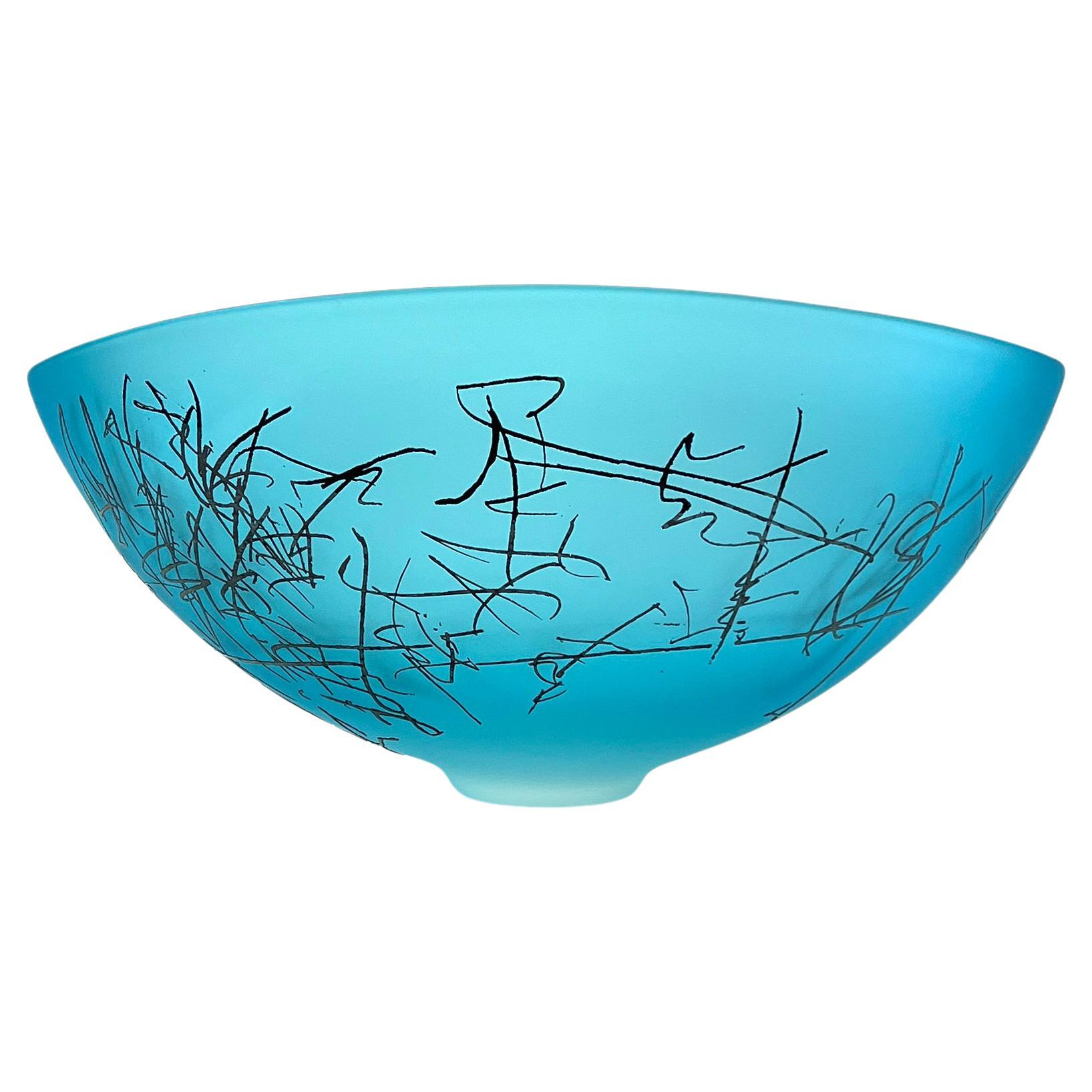 Handblown glass Copper Blue Scribe Bowl For Sale at 1stDibs