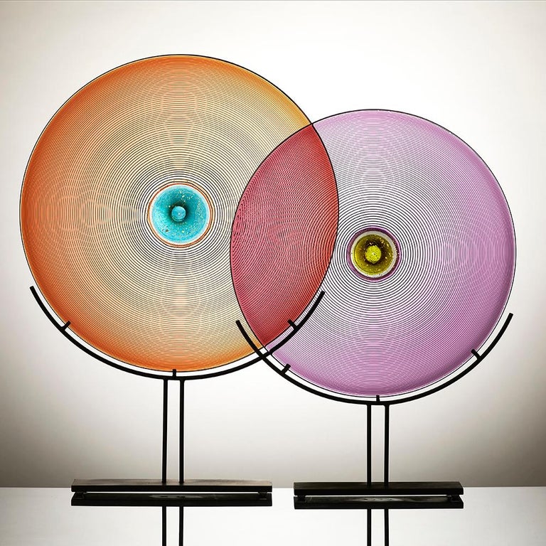Hand Blown Glass Sculpture, Amethyst Disc, One of a Kind, by Vetro Vero ...