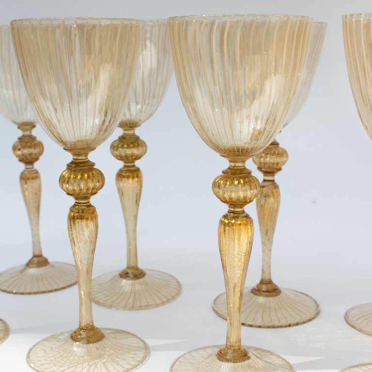 Handblown Murano Stemware Service in Lattice Pattern for Eight Persons ...