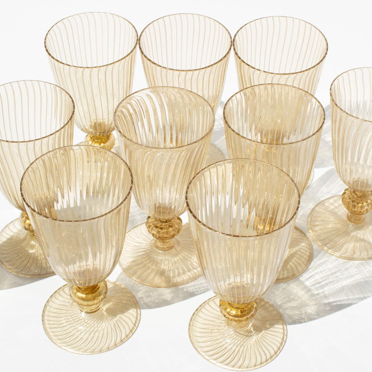 Handblown Murano Stemware Service in Lattice Pattern for Eight Persons ...