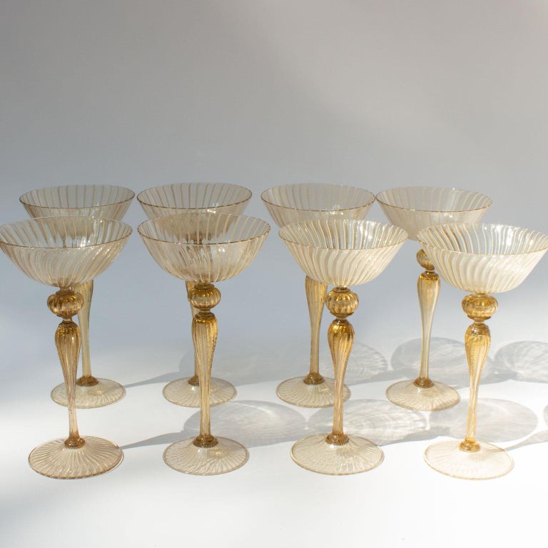 Handblown Murano Stemware Service in Lattice Pattern for Eight Persons ...