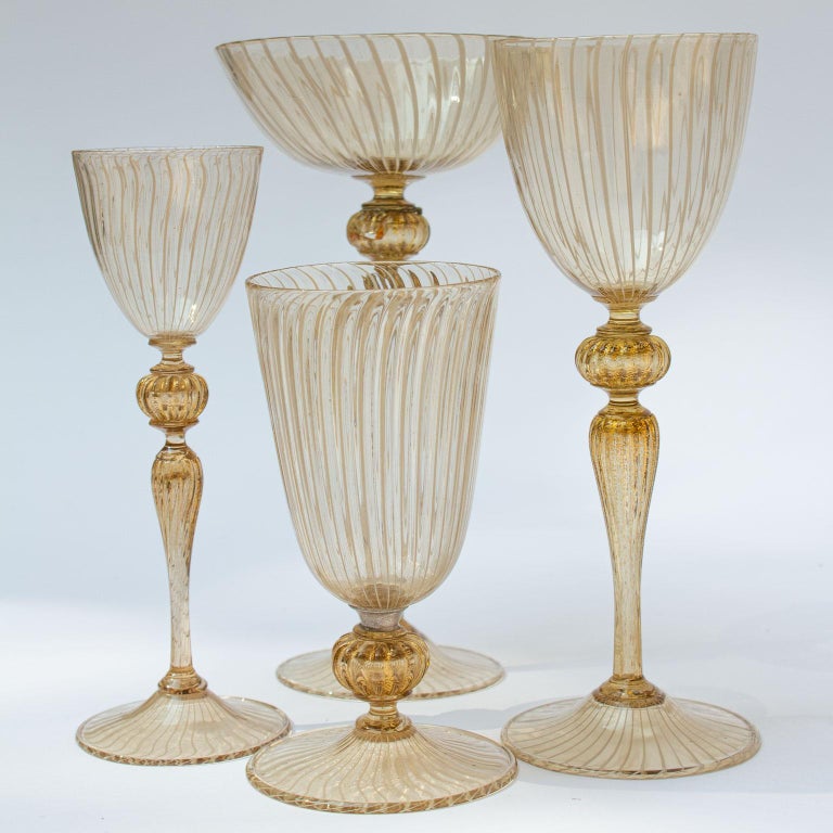 Handblown Murano Stemware Service in Lattice Pattern for Eight Persons ...