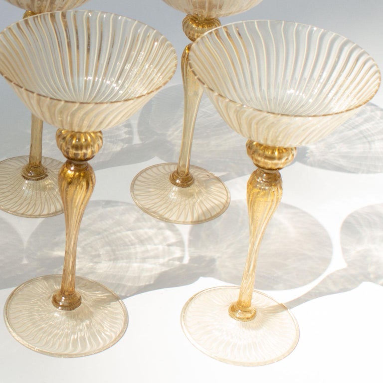 Handblown Murano Stemware Service in Lattice Pattern for Eight Persons ...