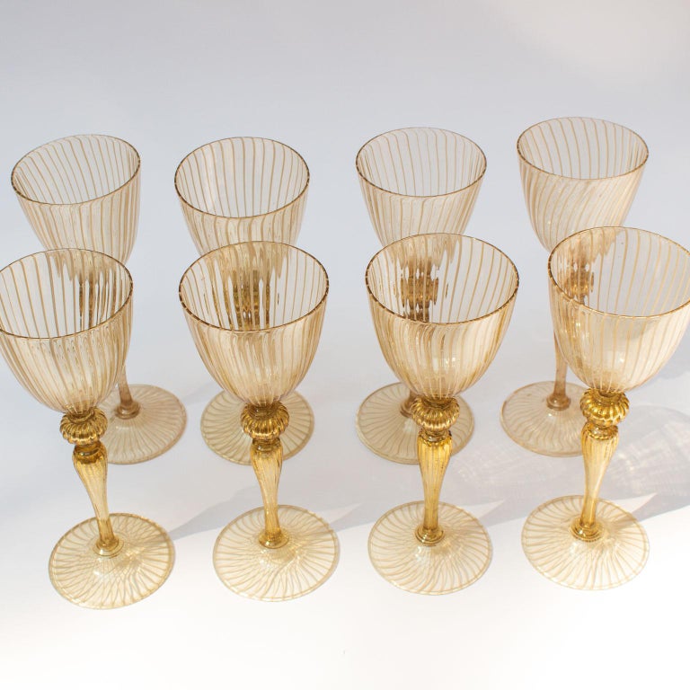 Handblown Murano Stemware Service in Lattice Pattern for Eight Persons ...