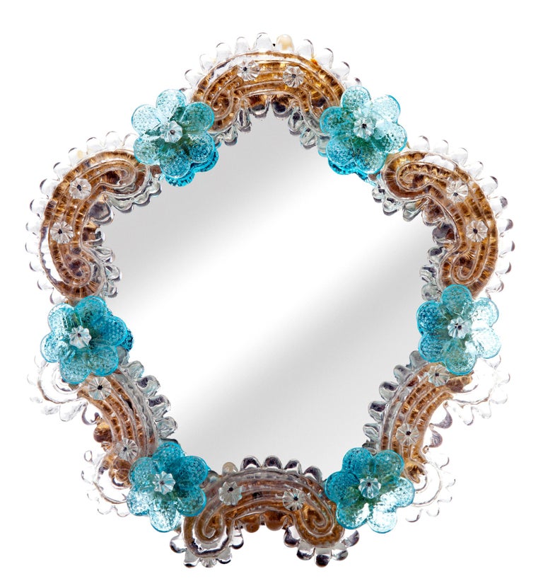 Handblown Venetian Artisan Glass Frame Mirror / Hardwood Easel For Sale ...