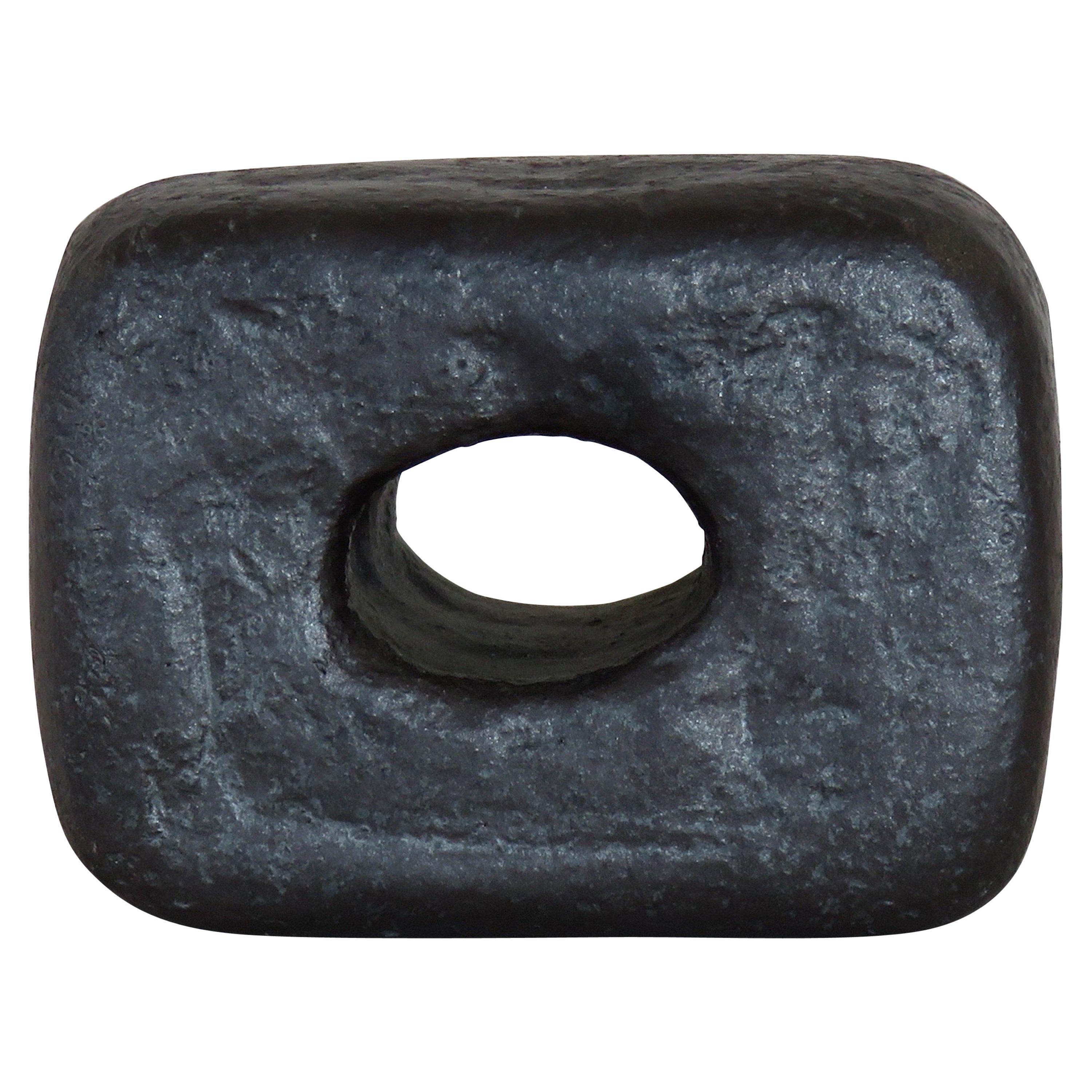 Hand Built Ceramic Sculpture, Oblong Cube with Oval Opening in Metallic ...