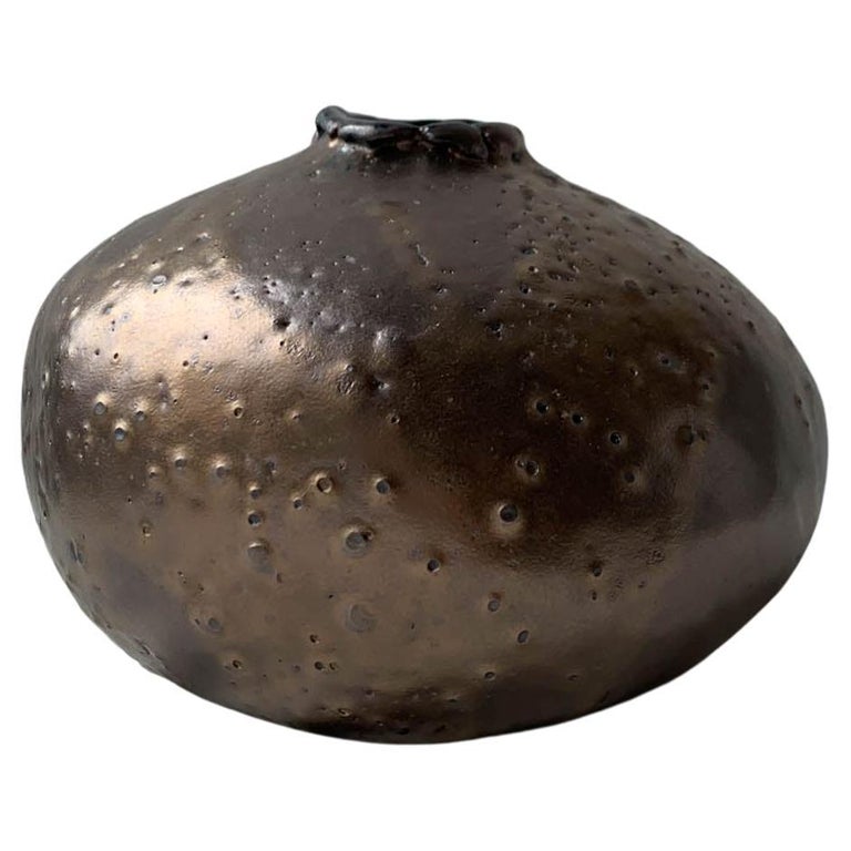 Handbuilt Organic Modern Ceramic Moon Vase with Metallic Bronze Glaze ...